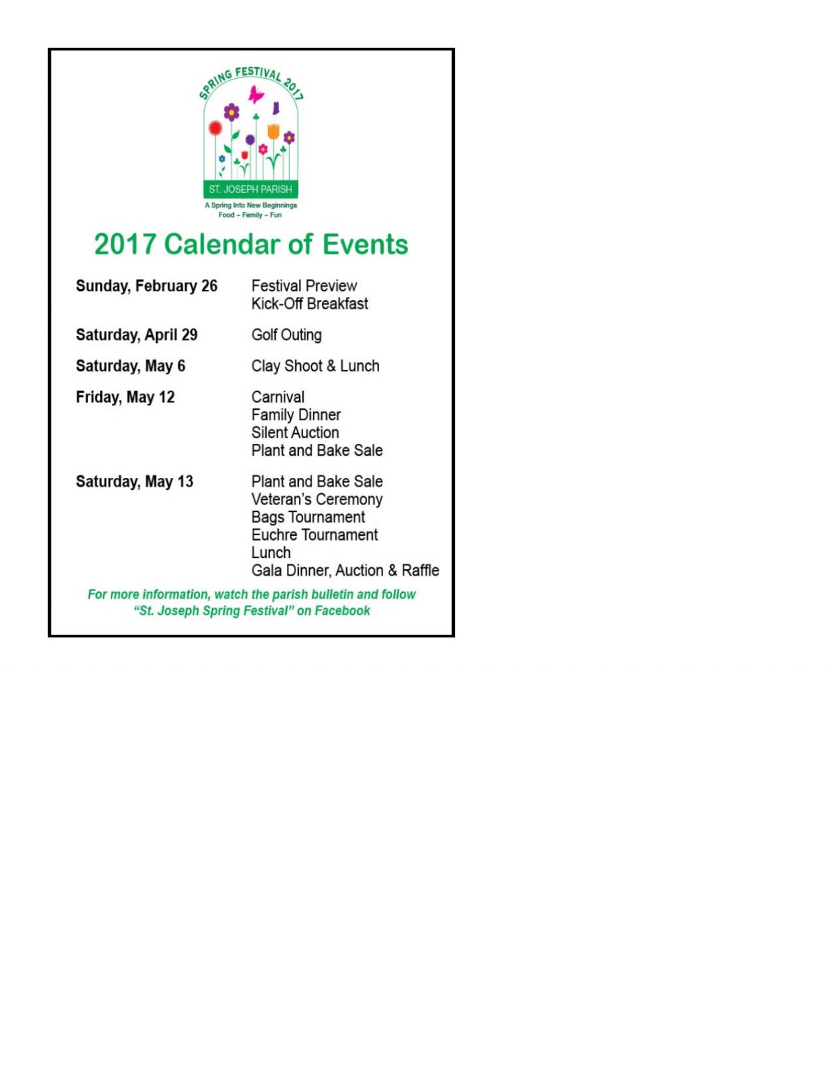Spring Festival calendar – St. Joseph Catholic Church