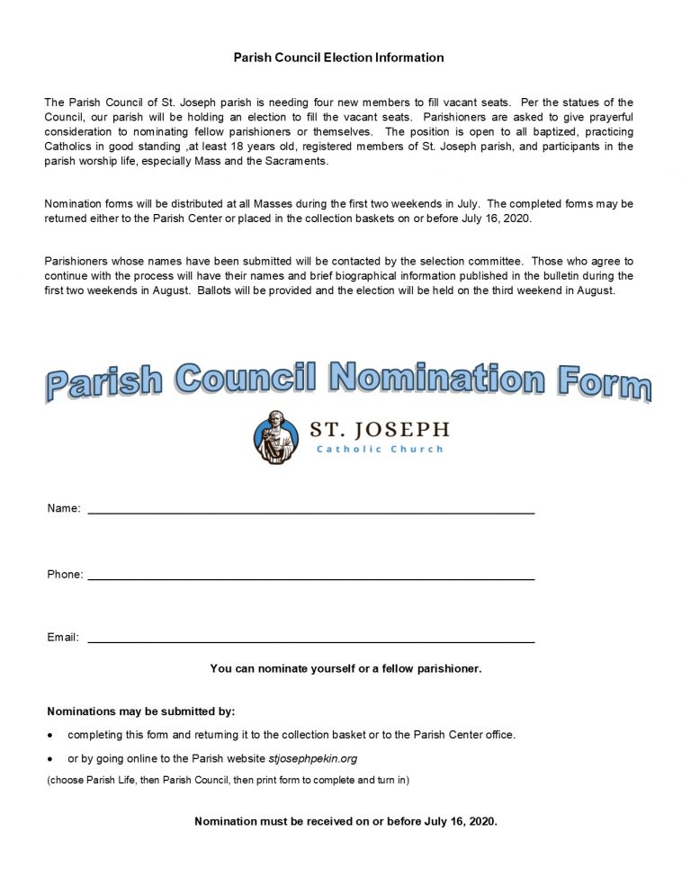 Parish Council Nomination form 2020 – St. Joseph Catholic Church